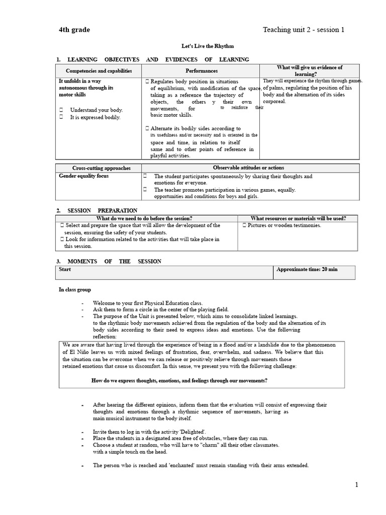 Let's Live The Rhythm - Grade: 4th of Primary Physical Education | PDF ...