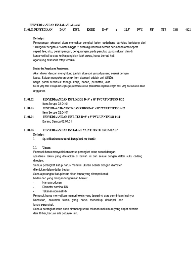 Instalasi Aksesori PVC dan Katup Besi Cor | PDF