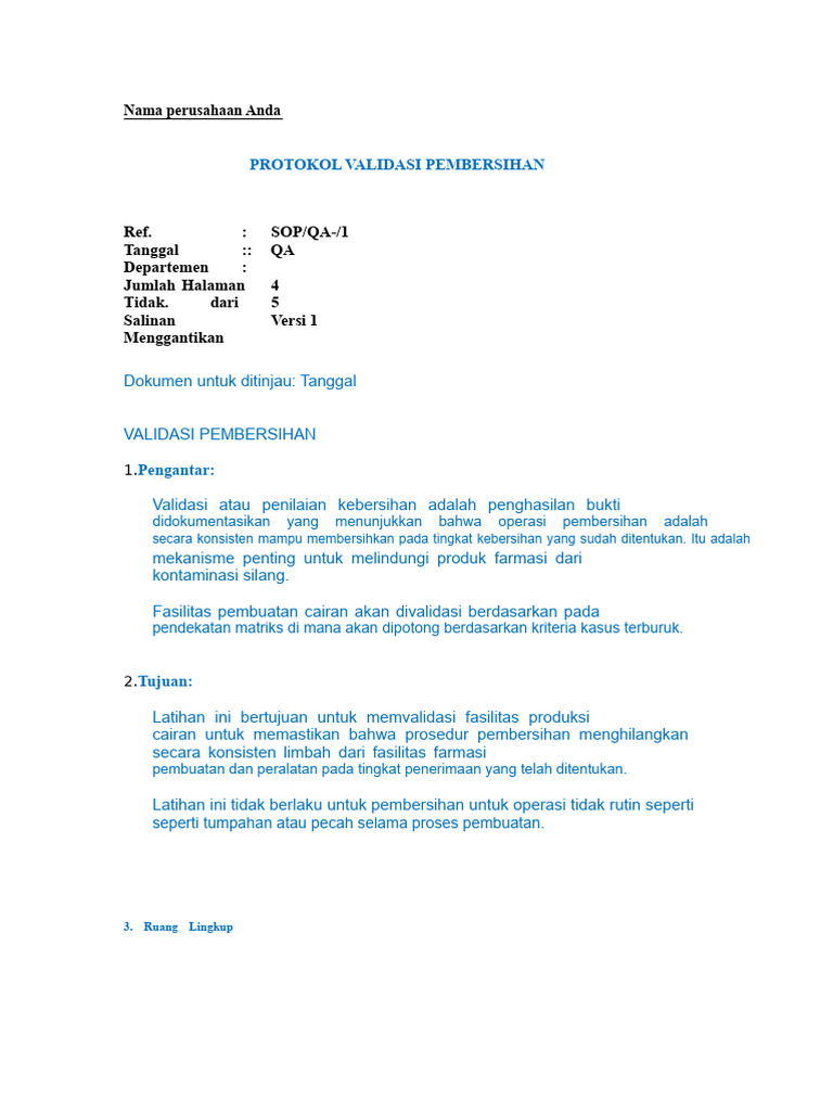 Protokol Validasi Pembersihan Spanyol | PDF