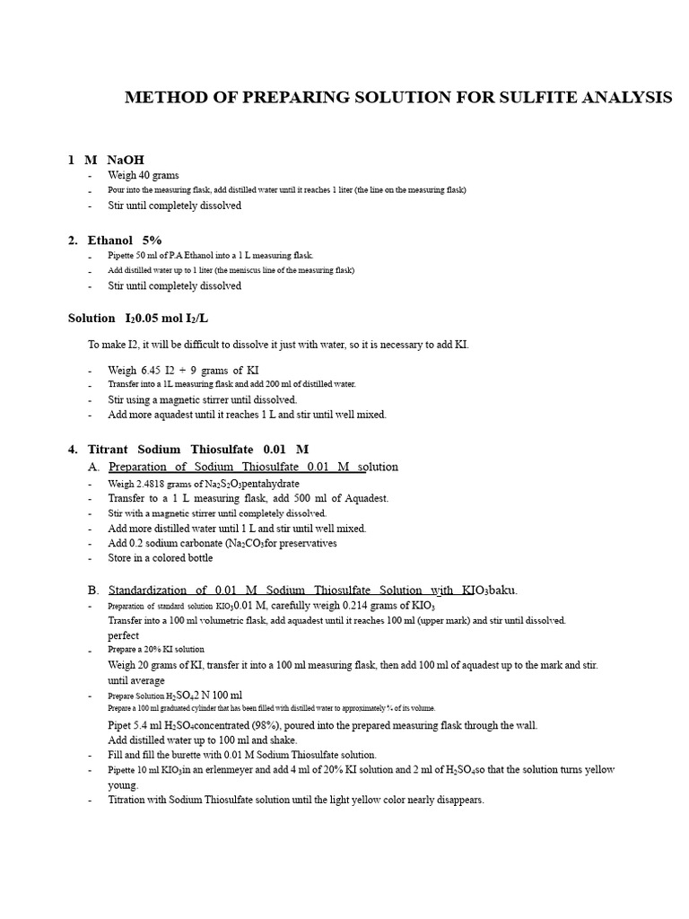Dear Preparation of Solution For Sulfite Analysis - Vs B | PDF ...