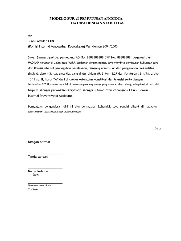 Surat Pemutusan Anggota CIPA | PDF
