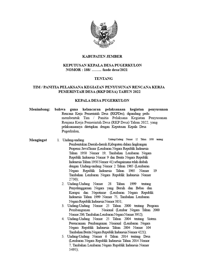 Contoh SK Tim Penyusun RKP Desa | PDF