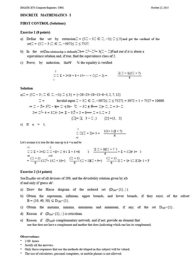 Discrete Mathematics I Exam | PDF | Mathematics | Mathematical Objects