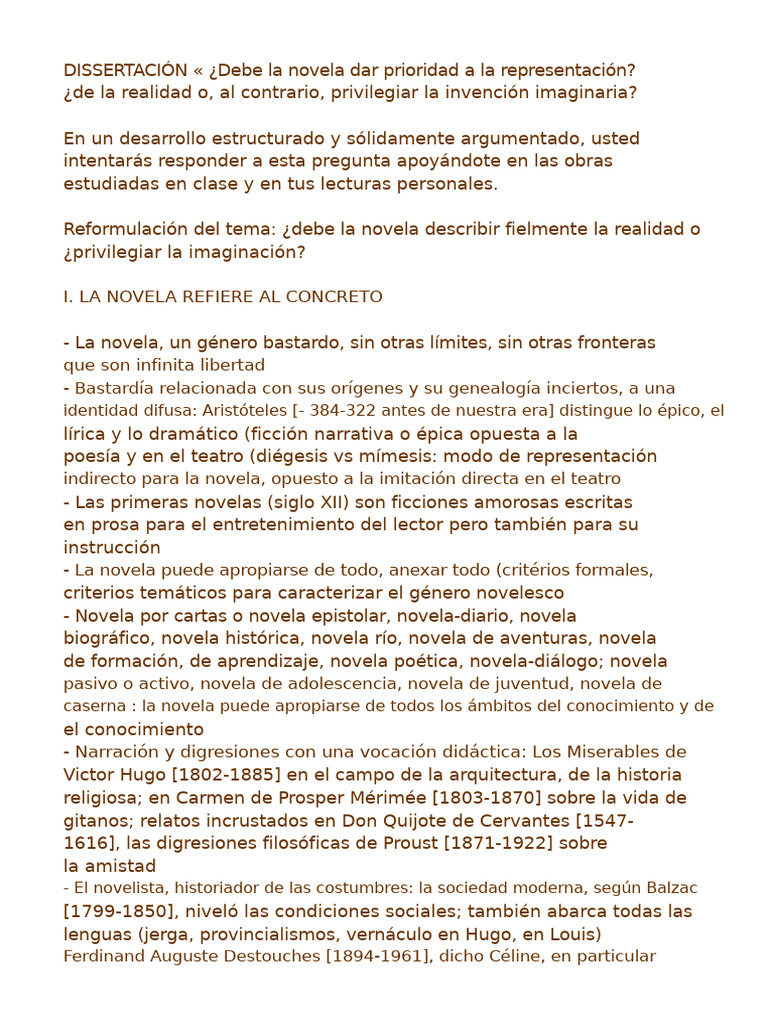 DISSERTACIÓN ¿Debe La Novela Dar Prioridad A La Representación de La Realidad O, Por El ...