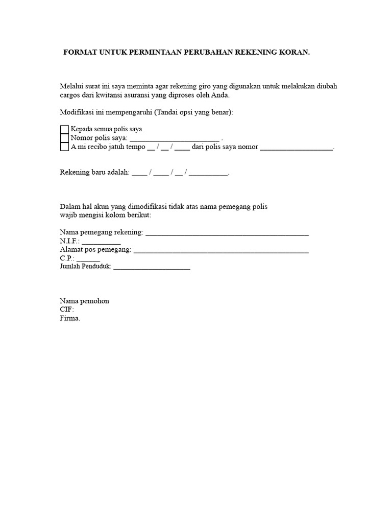 Format Permohonan Perubahan Rekening | PDF