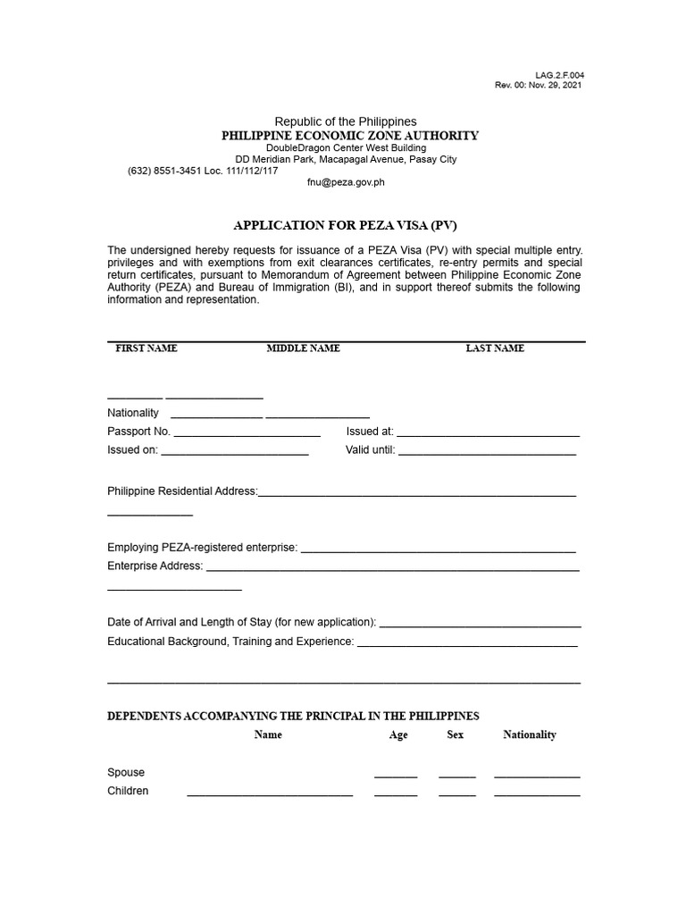 PEZA Visa Application Form Guide | PDF | Travel Visa | Affidavit