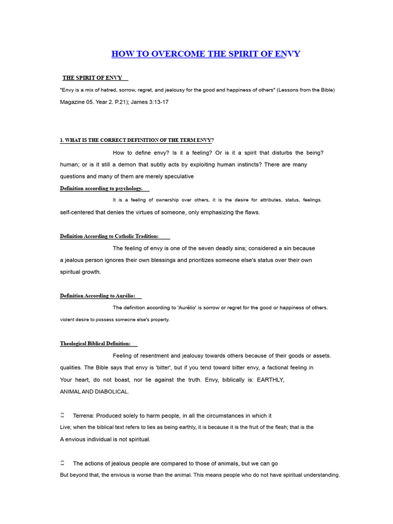 Overcoming the Spirit of Envy | PDF | Defamation | Envy