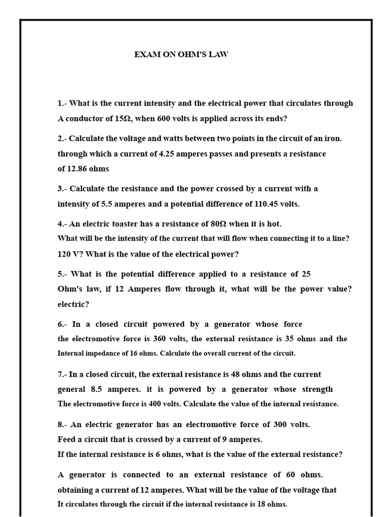Ohm's Law Exam Questions and Solutions | PDF