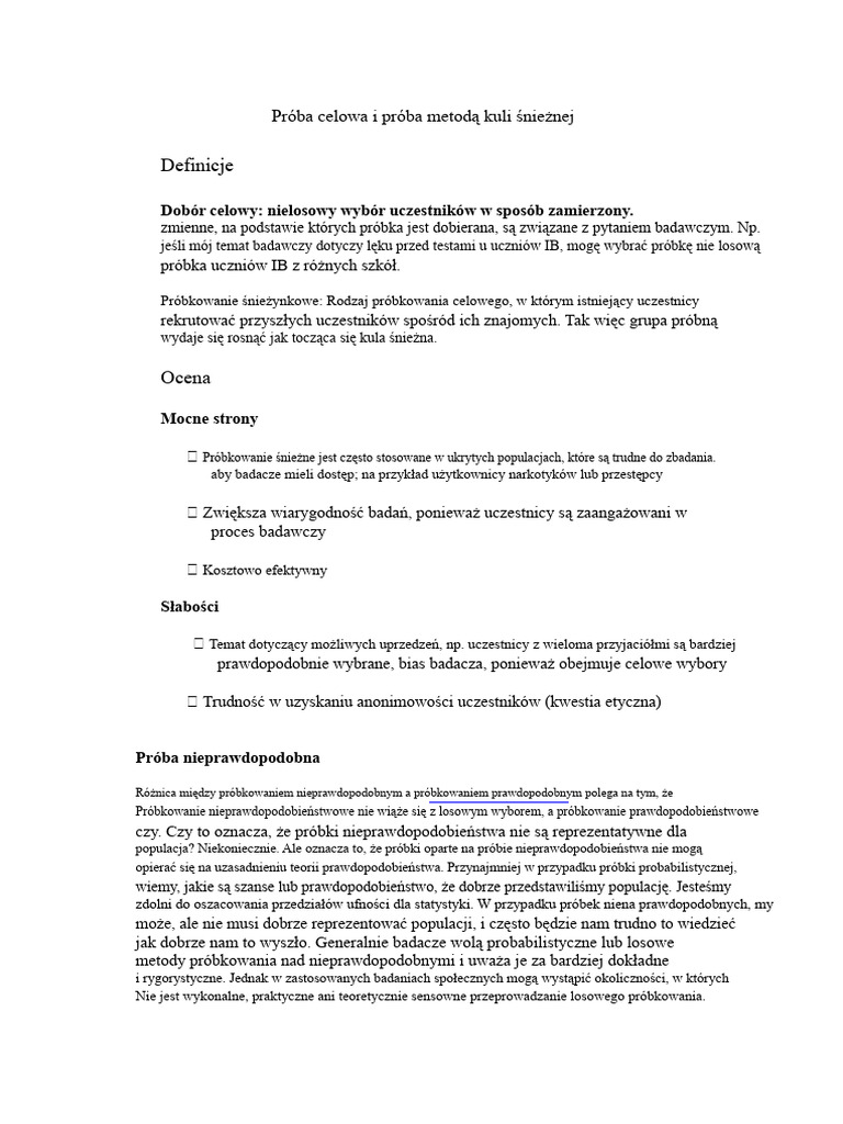 Próbkowanie Celowe I Próbki Śnieżne | PDF