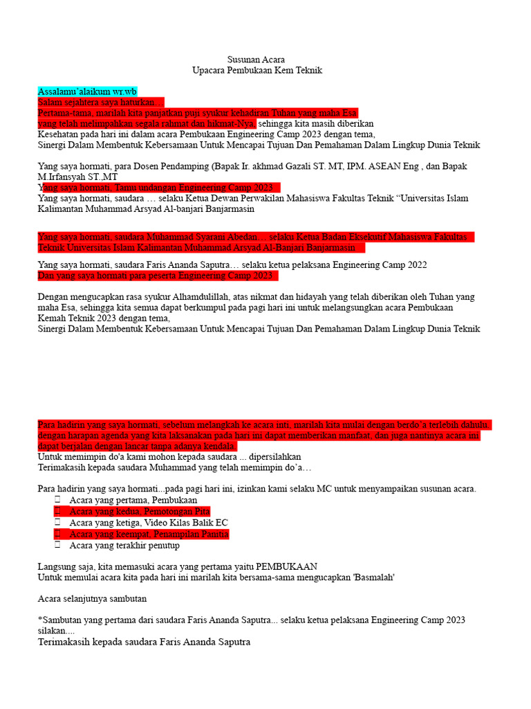 Teks MC Upacara Pembukaan | PDF