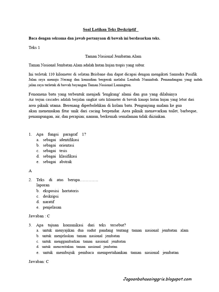 Teks Deskriptif 16 Soal Dan Jawaban | PDF