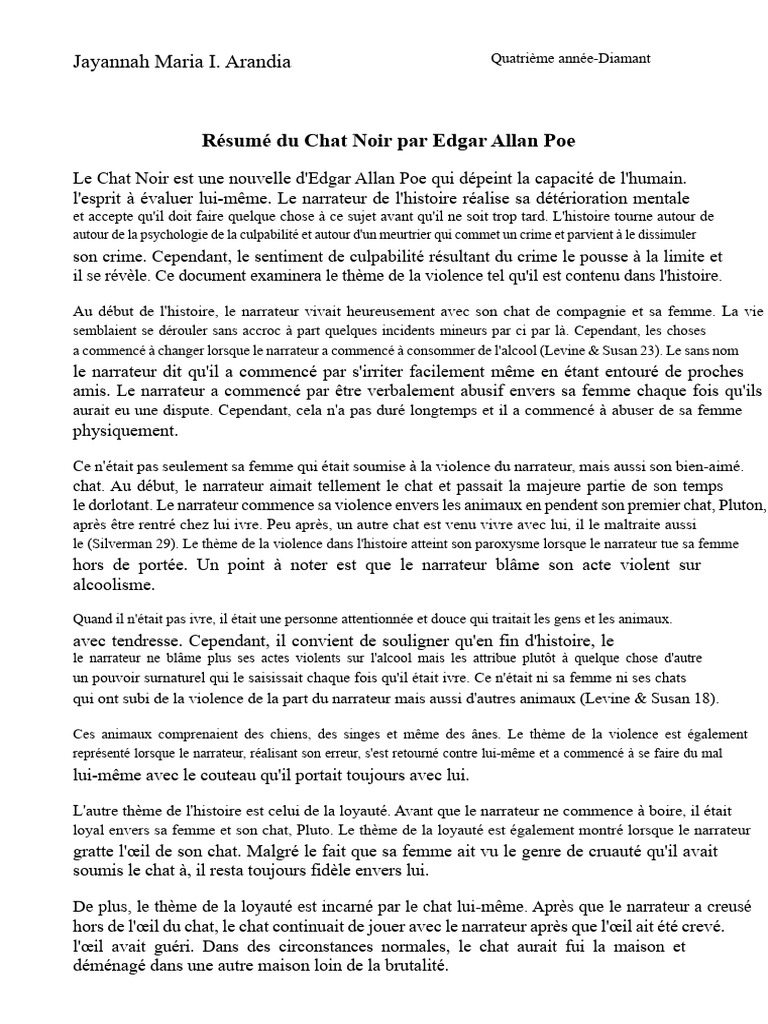 Résumé Du Chat Noir | PDF | La violence