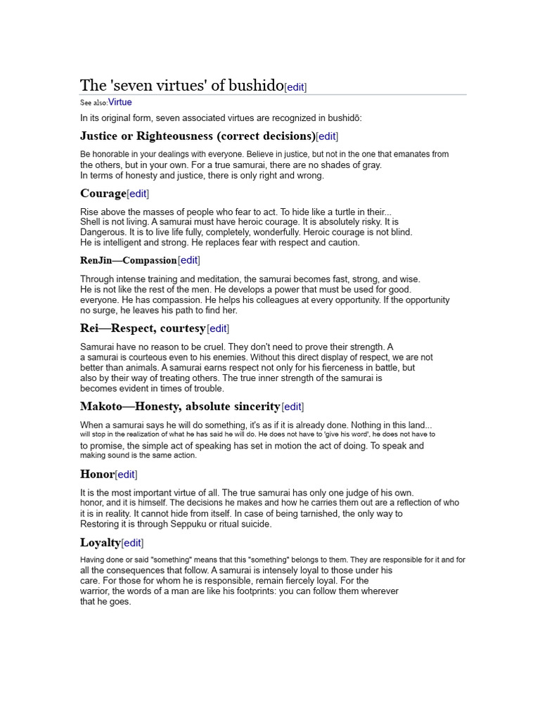 Seven Virtues of Bushido Explained | PDF | Bushido | Spirituality