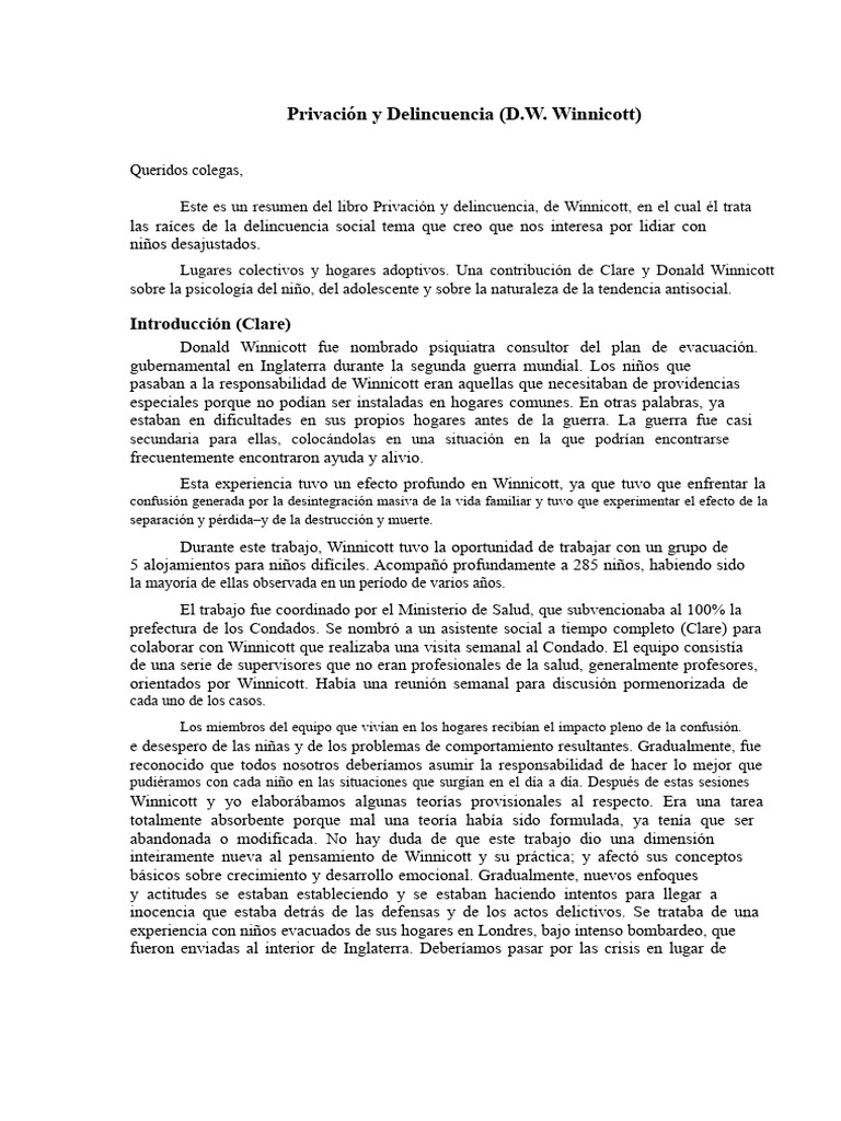 Privación y Delincuencia en Niños | PDF | Invasión | Agresión