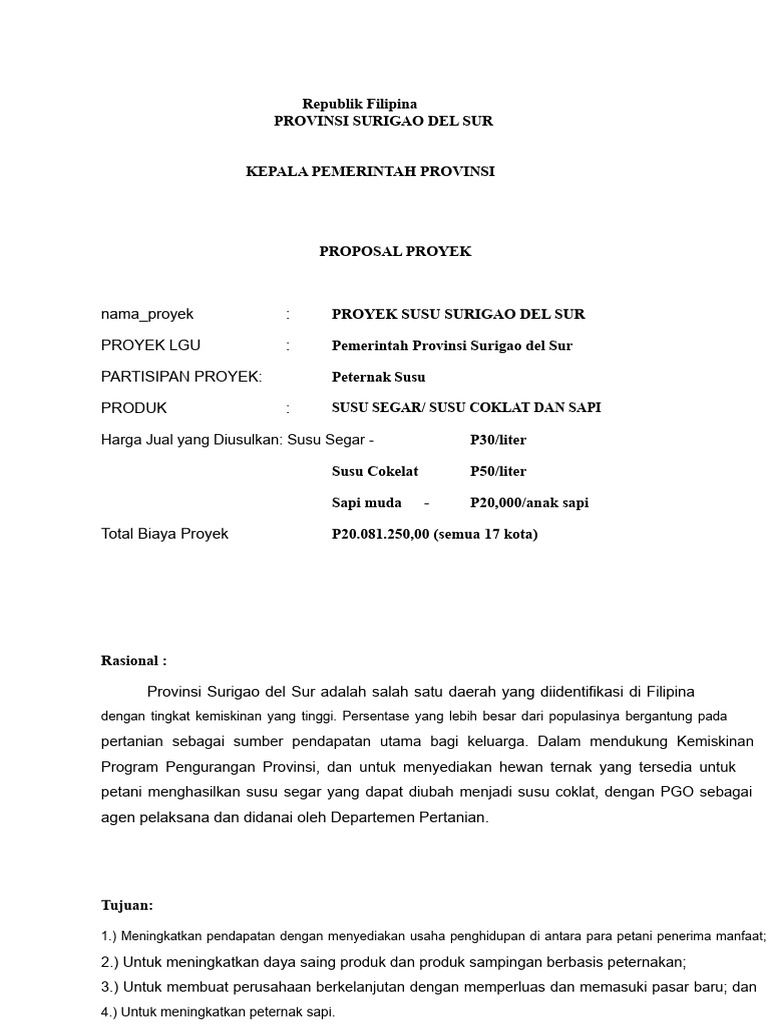 Proposal Proyek Susu | PDF