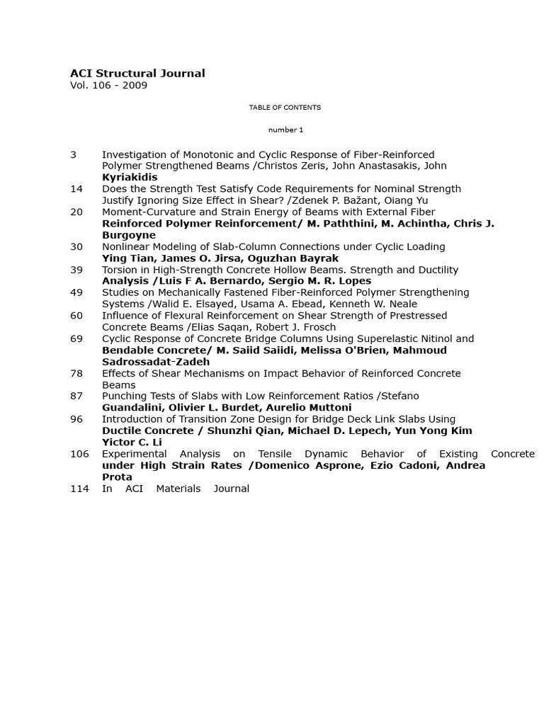 ACI Structural Journal 2009 Insights | PDF | Reinforced Concrete | Concrete