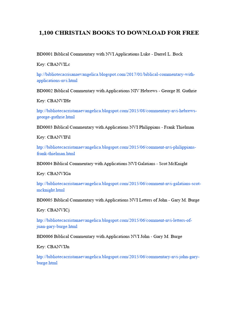 1,100 Christian Books To Download For Free: BD0003 Biblical Commentary ...