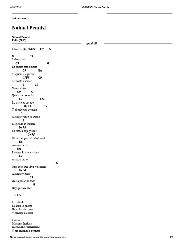 AVANZAR, Nahuel Pennisi - Acordes | PDF