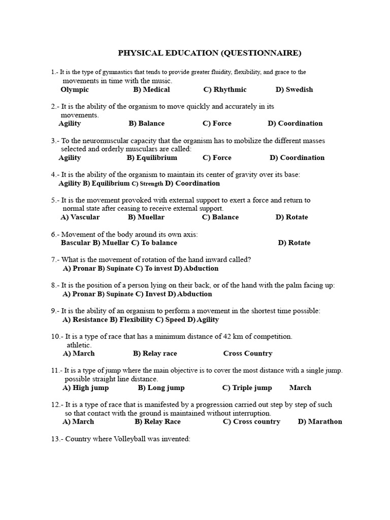 Physical Education Questionnaire Insights | PDF | Flexibility (Anatomy ...