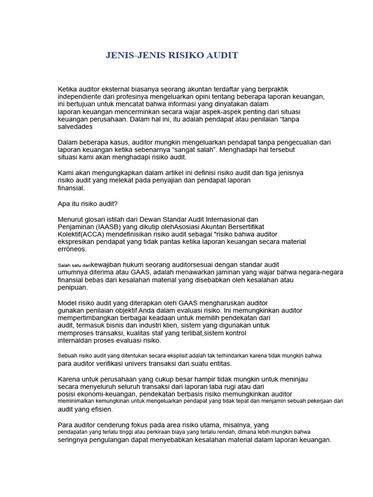 Jenis Risiko Audit | PDF