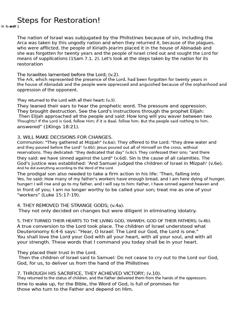 Steps for Israel's Spiritual Restoration | PDF | Samuel | Torah Books