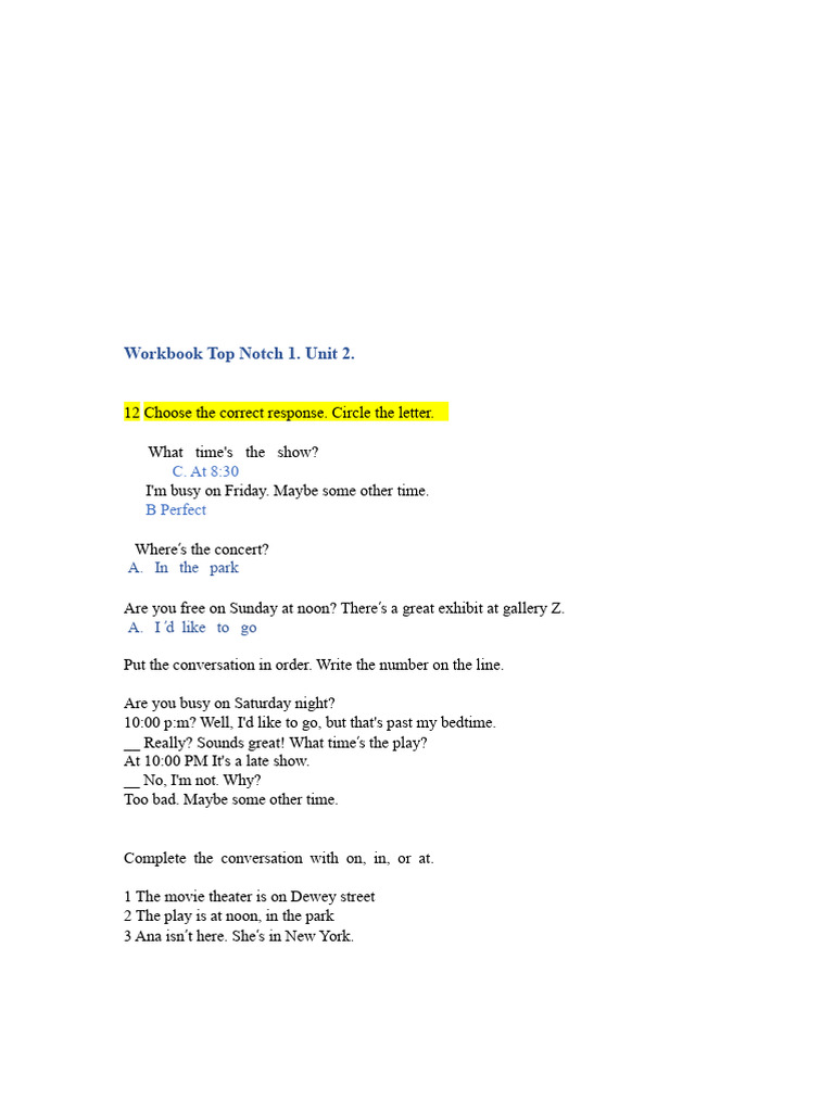 Workbook Top Notch 1.. Unit | PDF