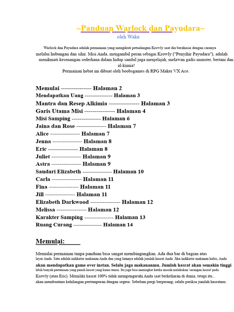 Warlock Dan Payudara v0.332.9. Panduan Oleh Wake PDF | PDF