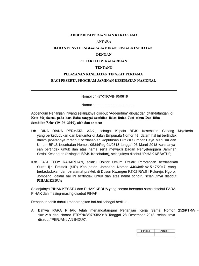 Example of BPJS Cooperation Agreement | PDF