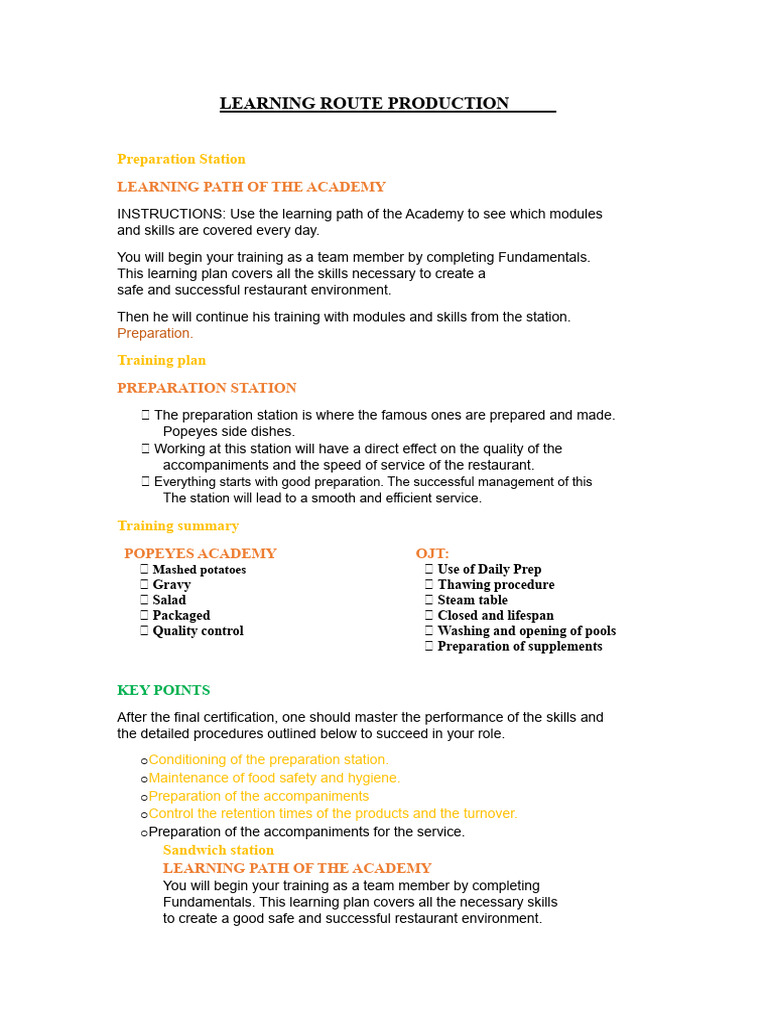 Popeyes Academy Training Overview | PDF | Cuisine | Foods