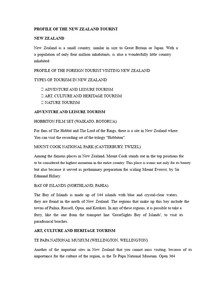 New Zealand Tourist Profile Insights | PDF | New Zealand | Peru