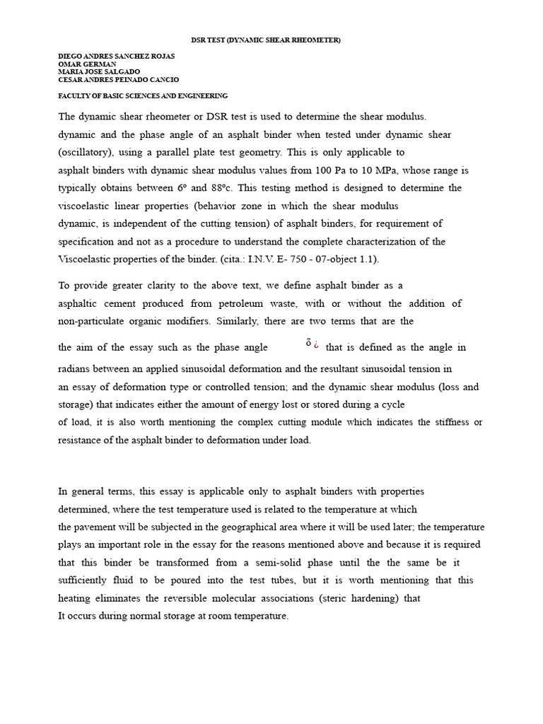 DSR Test for Asphalt Binder Analysis | PDF | Deformation (Engineering ...