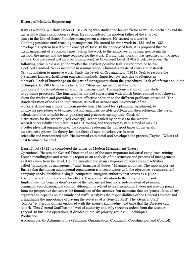 Evolution of Methods Engineering History | PDF | Business