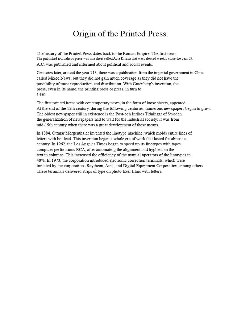 History of the Printed Press Evolution | PDF