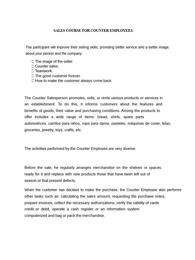Sales Course For Counter Employees | PDF | Goal | Value (Economics)