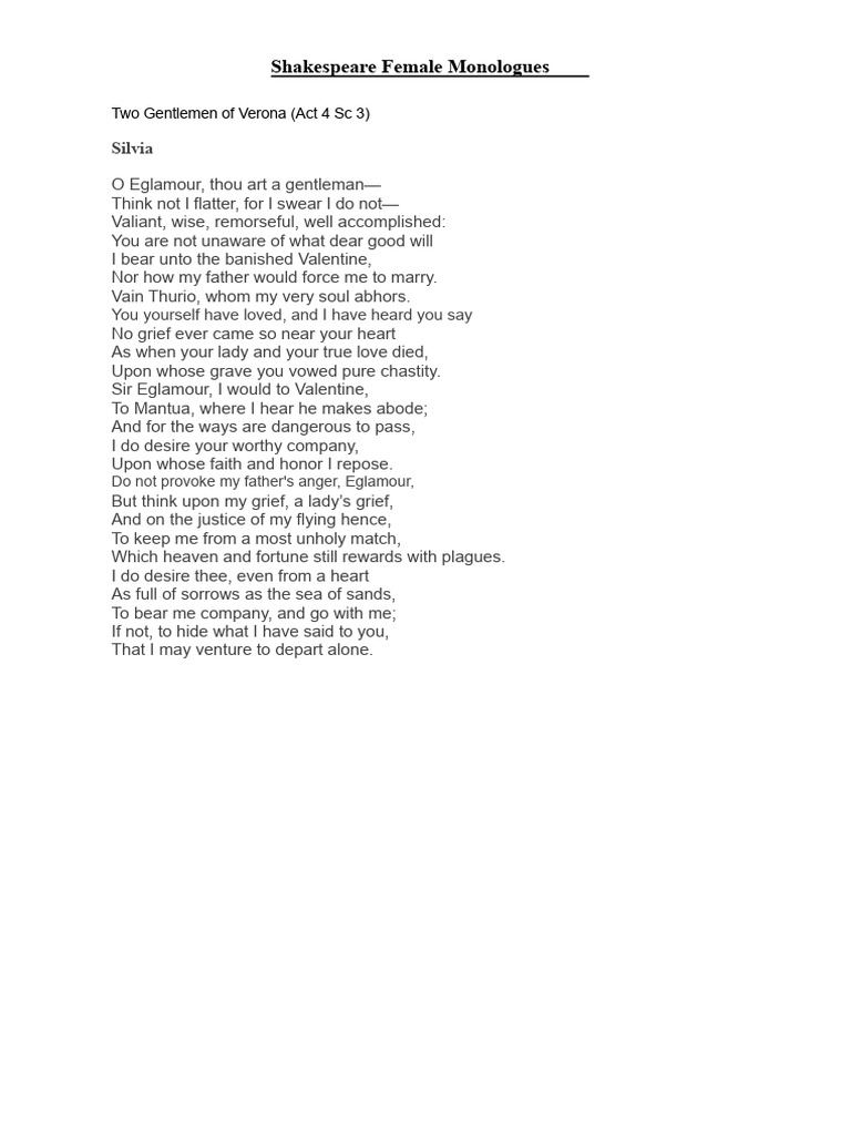 Shakespeare Monologues For Females | PDF | A Midsummer Night's Dream