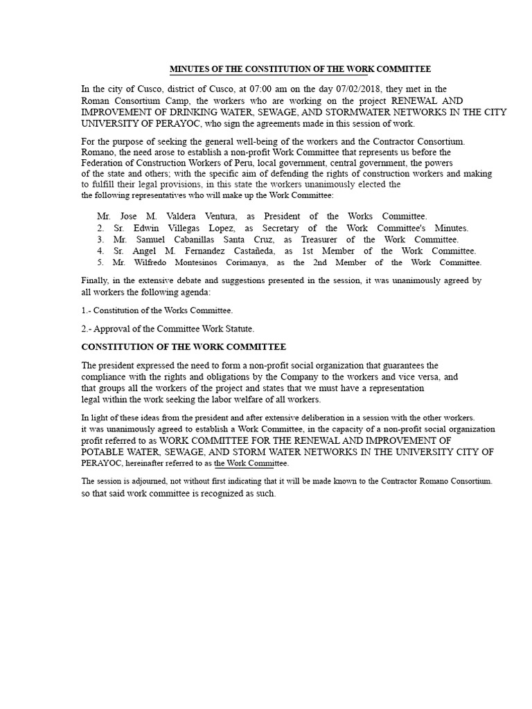 Minutes of The Constitution of The Work Committee | PDF | Government ...