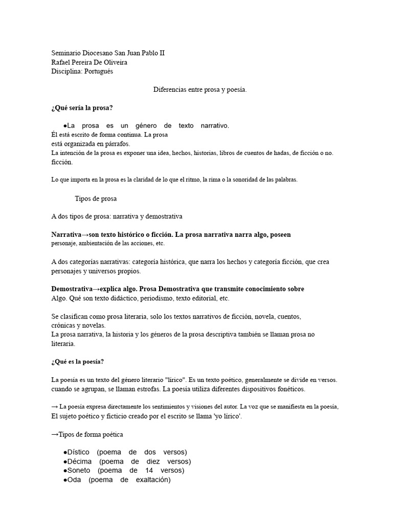 Diferencias entre prosa y poesía | PDF | Poesía | Prosa