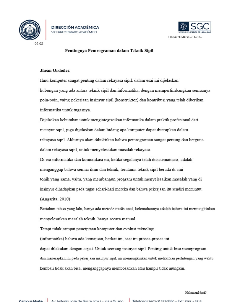 Pentingnya Pemrograman Dalam Teknik Sipil.1.1 | PDF