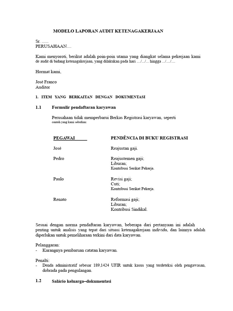 Model Laporan Audit Ketenagakerjaan | PDF