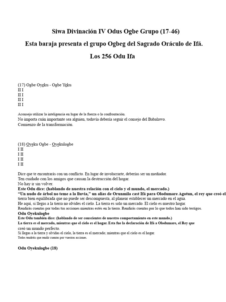 Ifá Divinación Odus - Ogbe y Omodus | PDF