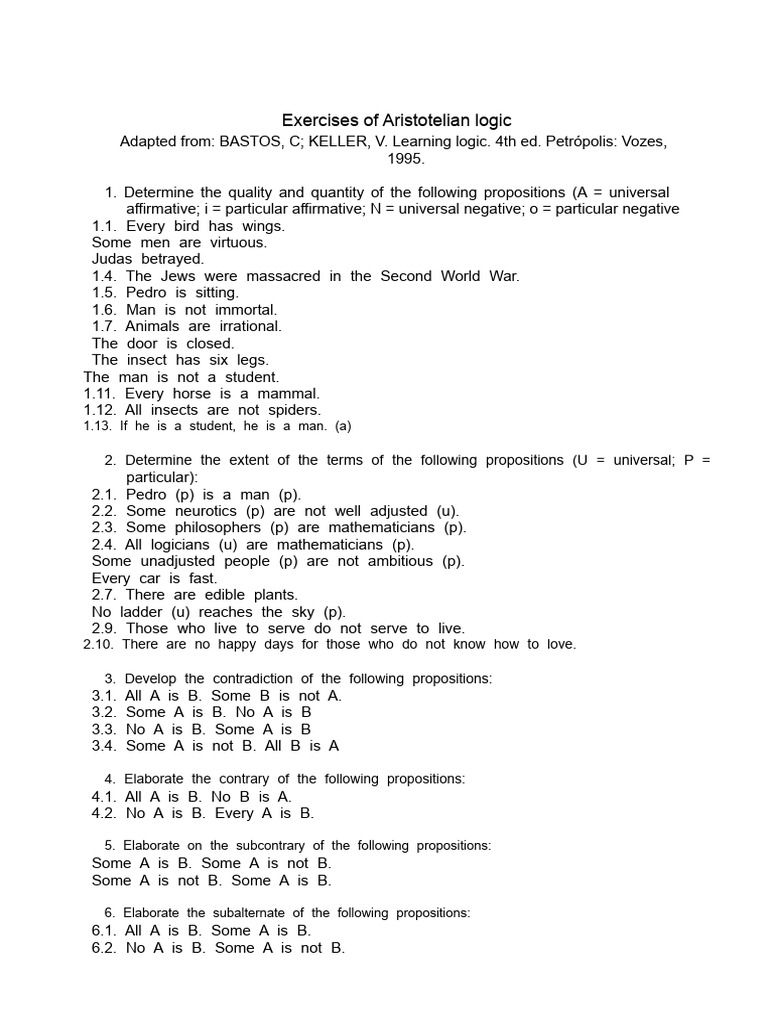 Exercises in Aristotelian Logic | PDF | Logic