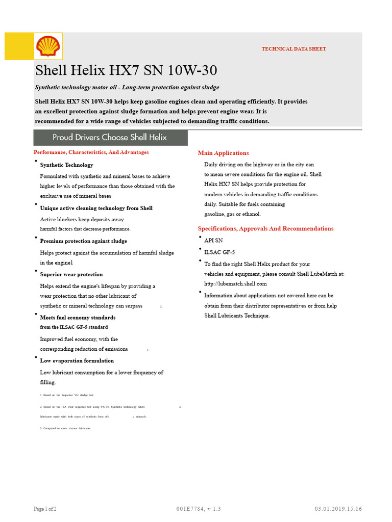 Shell Helix HX7 SN 10W-30 Overview | PDF | Motor Oil | Viscosity