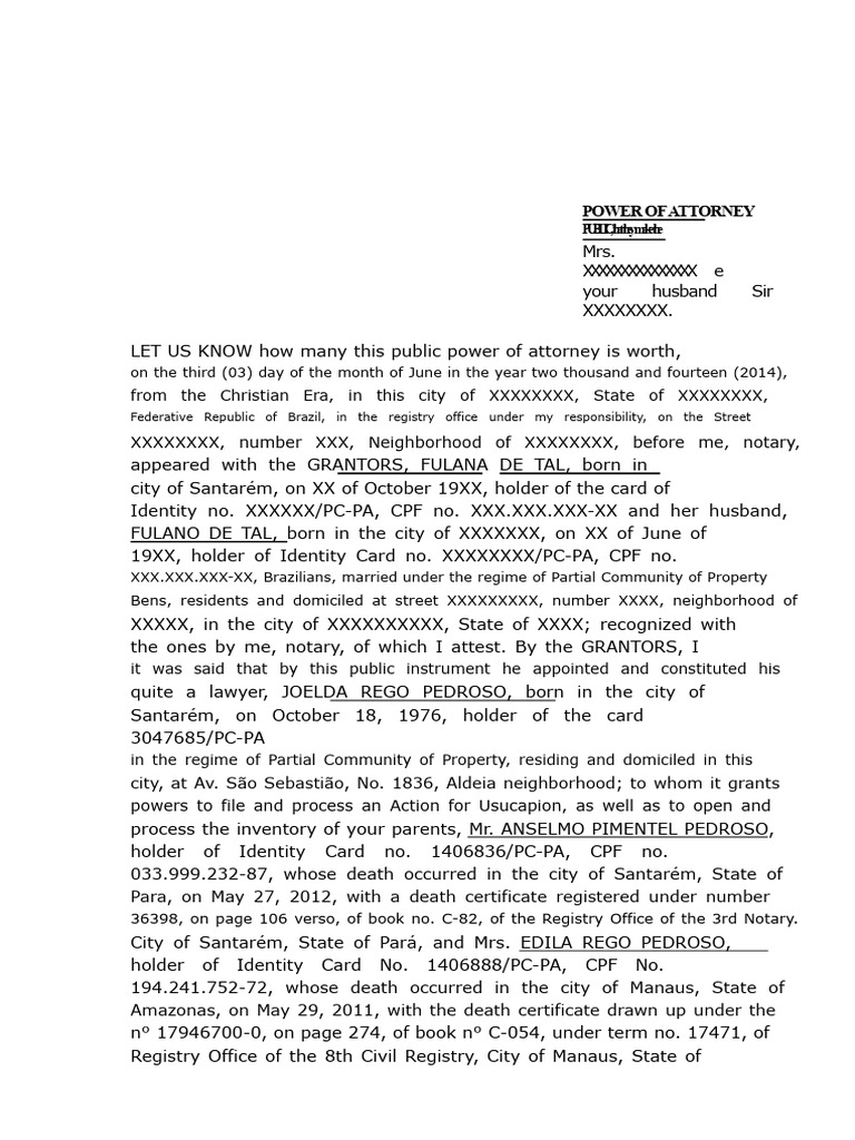 Power of Attorney Model For Inventory in Notary Public | PDF | Deed | Taxes