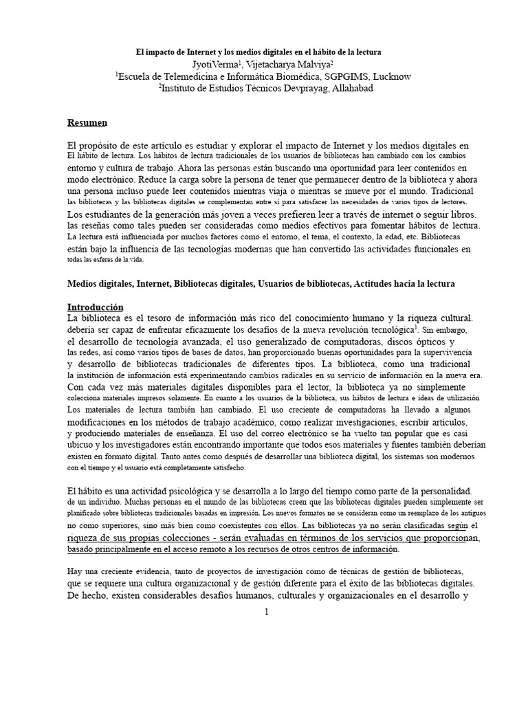 Impacto de Internet en la lectura moderna | PDF | Bibliotecas | Internet