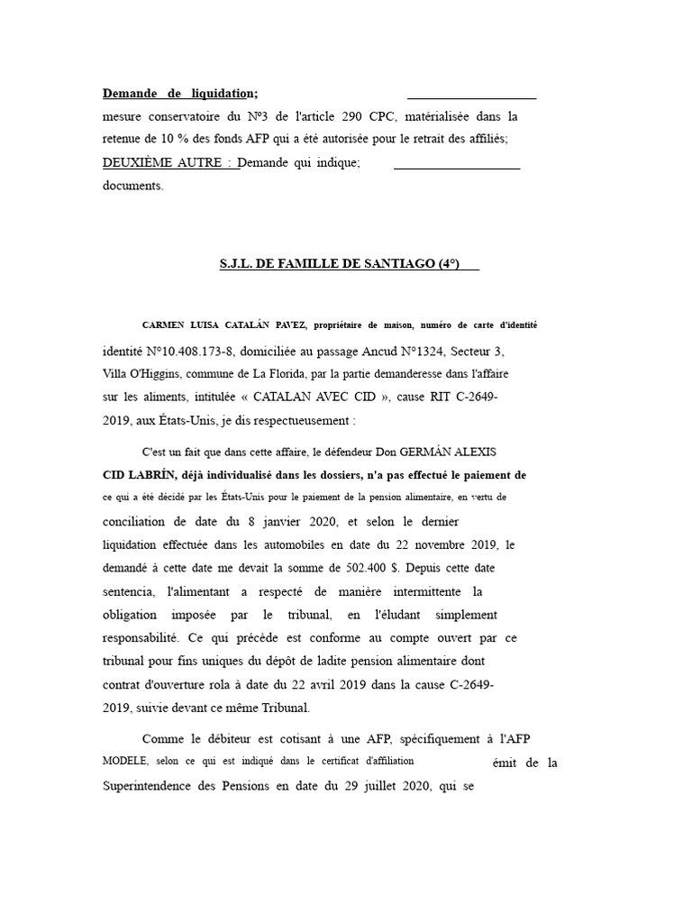 Demande de Liquidation Et de Retenue | PDF | Débiteur | Retraite
