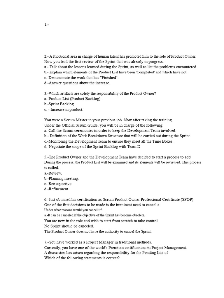Scrum Product Owner Exam v01 | PDF | Scrum (Software Development ...