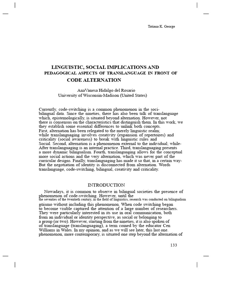 Distinguishing Code-Switching and Translanguaging | PDF ...