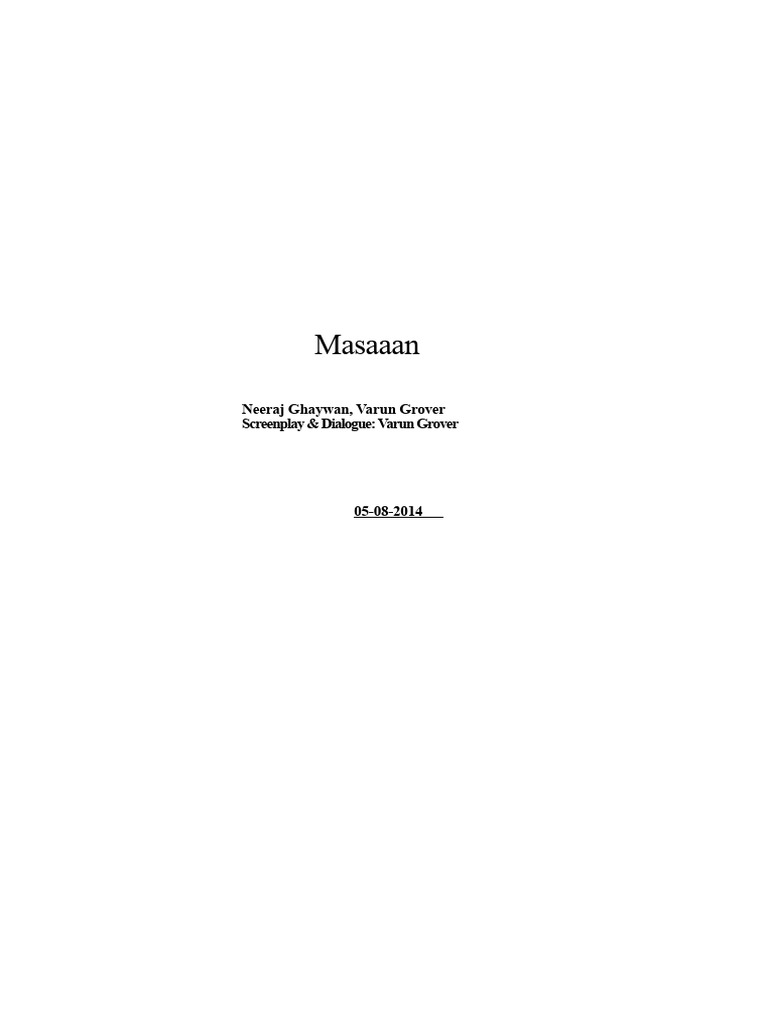 Masaaan: Neeraj Ghaywan, Varun Grover Screenplay & Dialogue: Varun ...