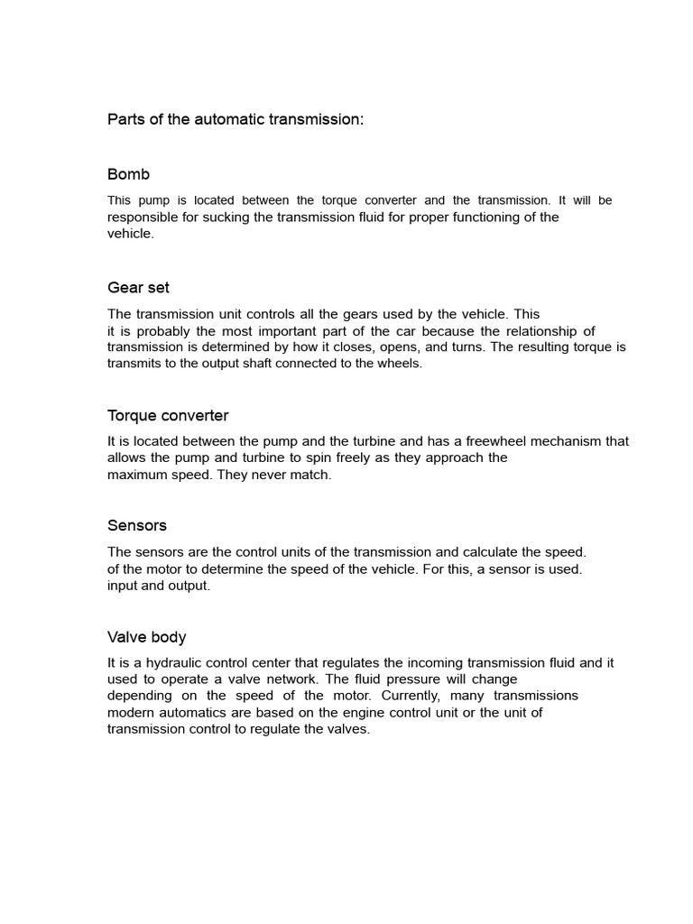 Parts of The Automatic Transmission | PDF | Automatic Transmission | Pump