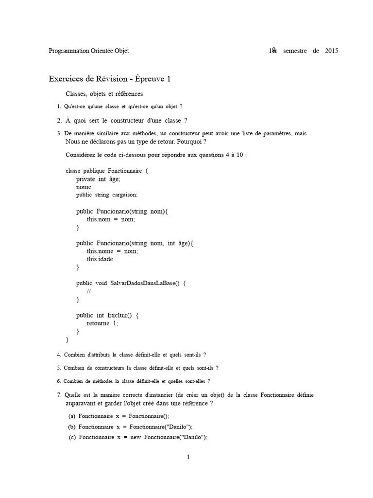 Exercice de Programmation Orientée Objet | PDF | Classe (informatique ...
